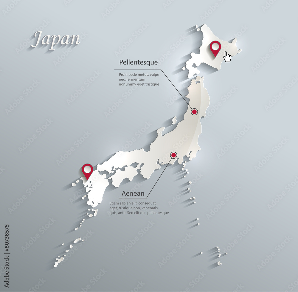 Japan map blue white card paper 3D vector infographics vector の Stock ...