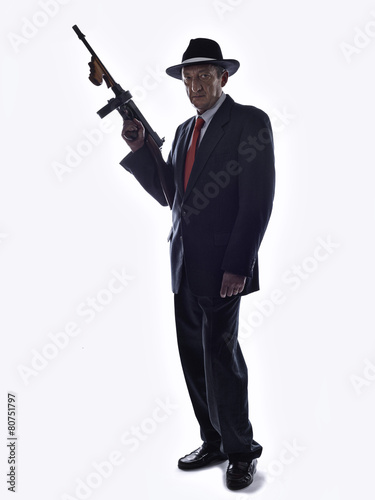 Old style gangster with tommy gun, on white background Stock Photo ...