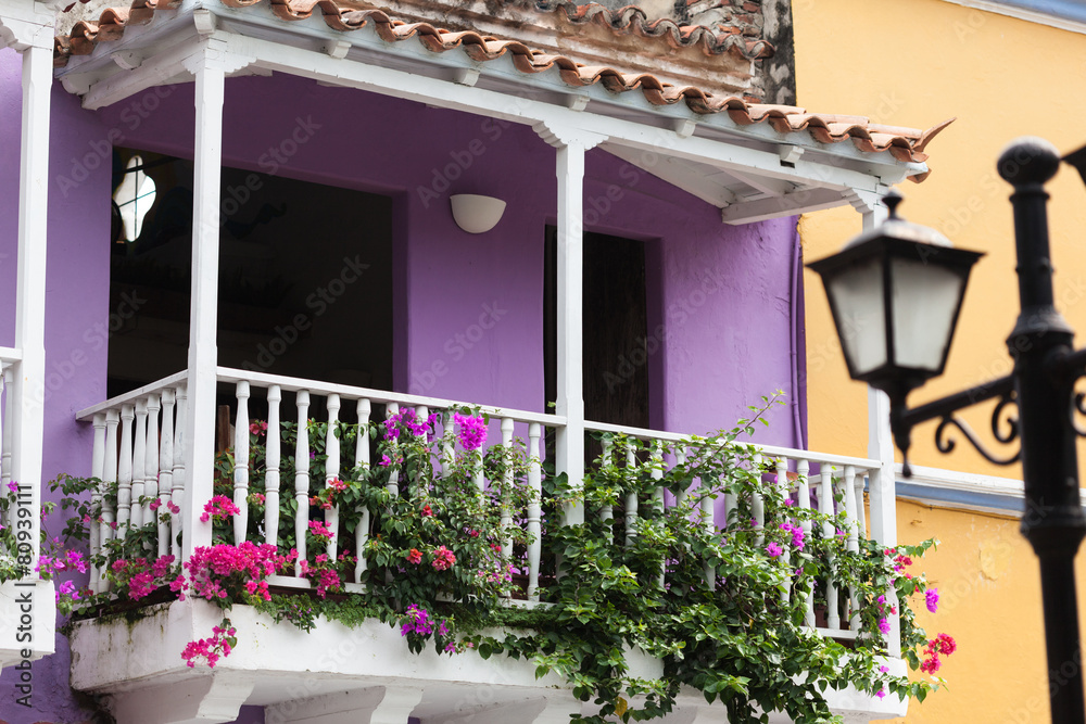 Detalle en las hermosas fachadas de las casas coloniales de la ciudad ...