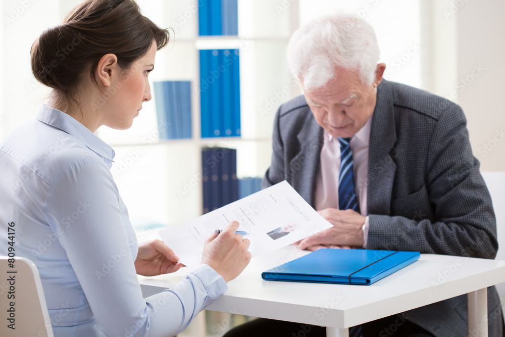 Conversation with senior candidate Stock Photo | Adobe Stock