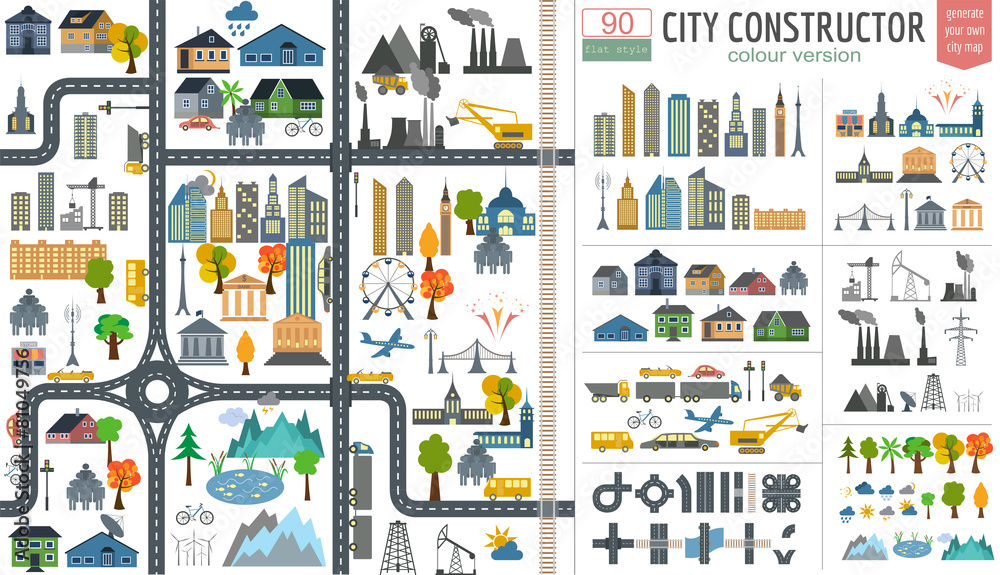 City map generator. City map example. Elements for creating your Stock ...