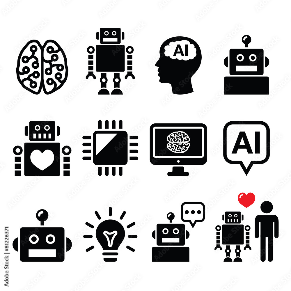 Artificial Intelligence (AI), robot icons set 素材庫向量圖 | Adobe Stock