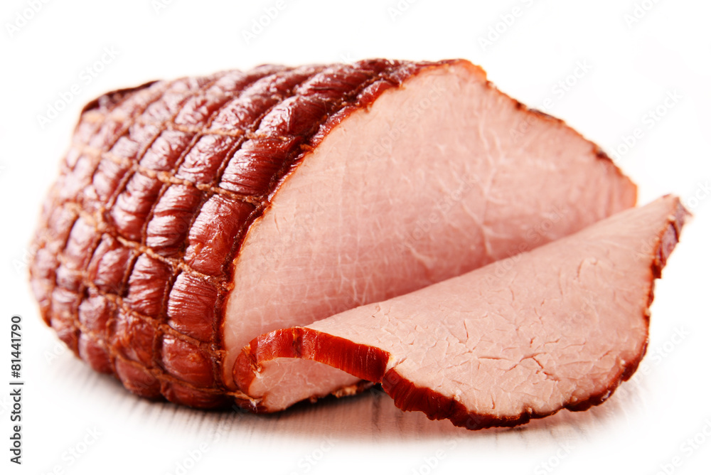 Piece of ham isolated on white background Stock Photo | Adobe Stock