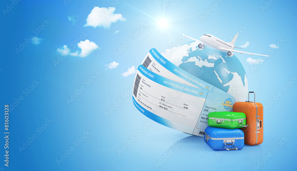 Air Travel Concept. Earth Globe with Airline Boarding Pass Tickets ...
