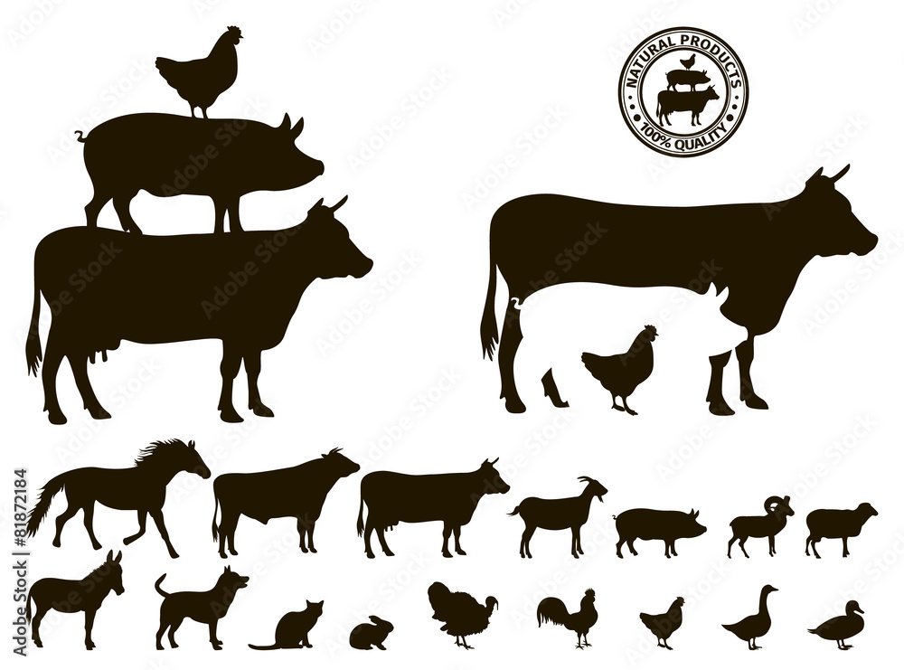 vector farm animals silhouettes isolated on white Stock Vector | Adobe ...