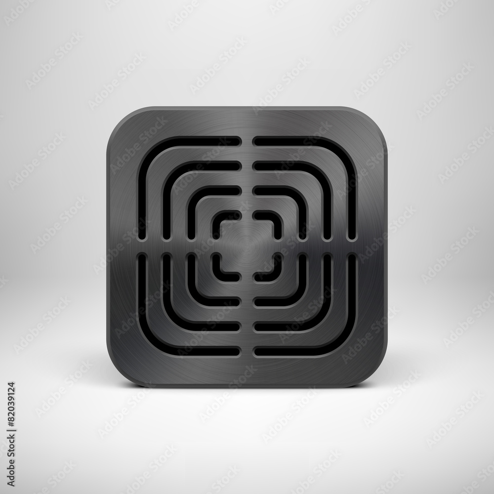 Black Abstract App Icon Button Template with Metal Texture Stock Vector ...