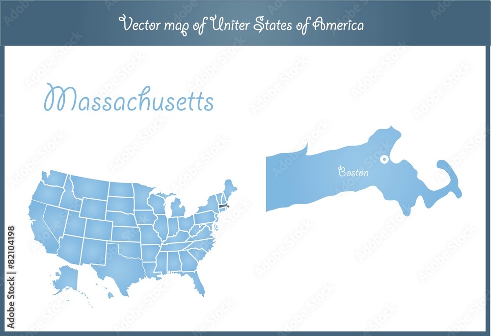 Massachusetts state map Stock Vector | Adobe Stock