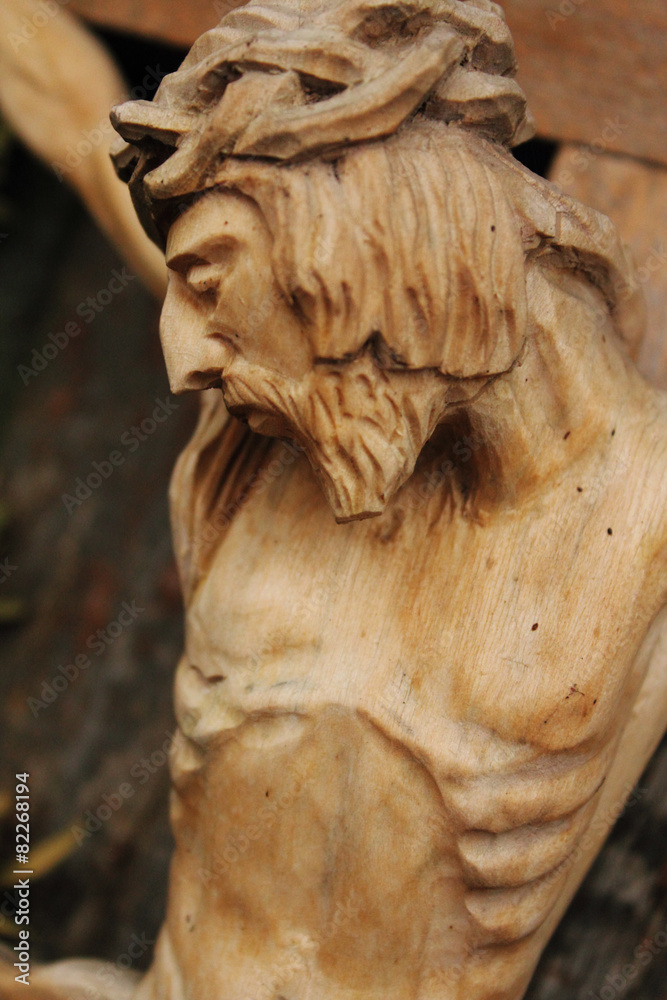 Jesus Christ crucified (an ancient wooden sculpture) Stock Photo | Adobe Stock