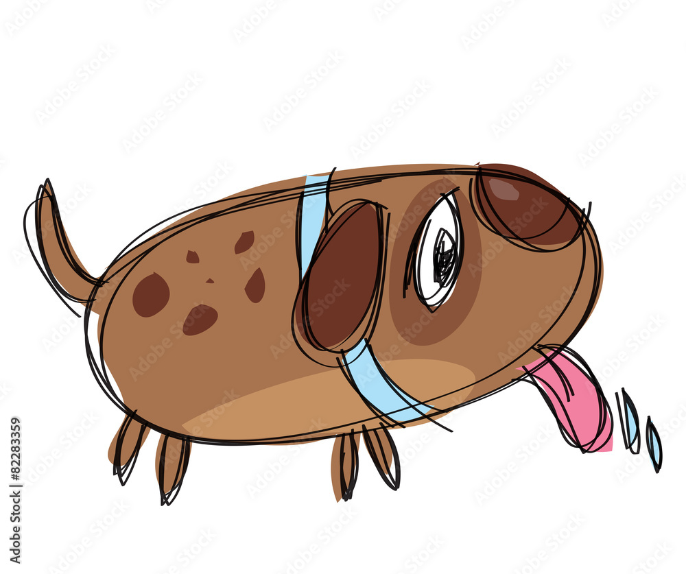 Cartoon brown funny and cute drooling dog as children drawing Stock ...