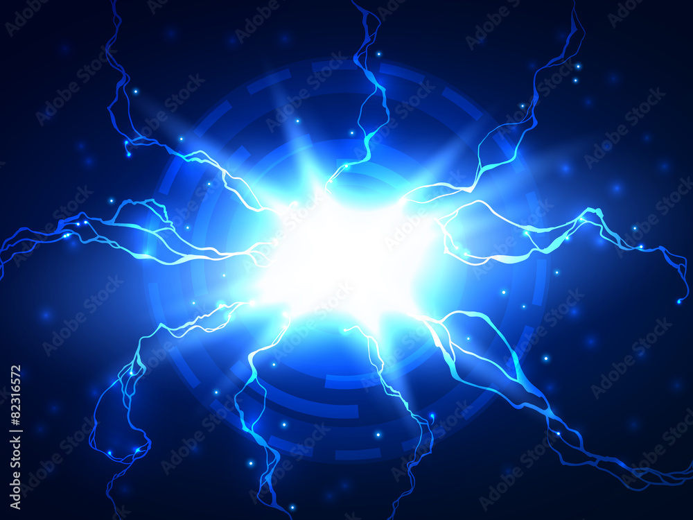 Abstract blue lightning vector science background. High-Energy Plasma ...