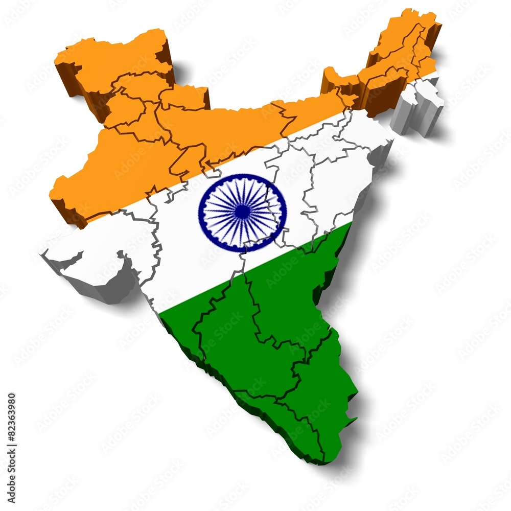 India. 3D. India map with flag Stock Illustration | Adobe Stock