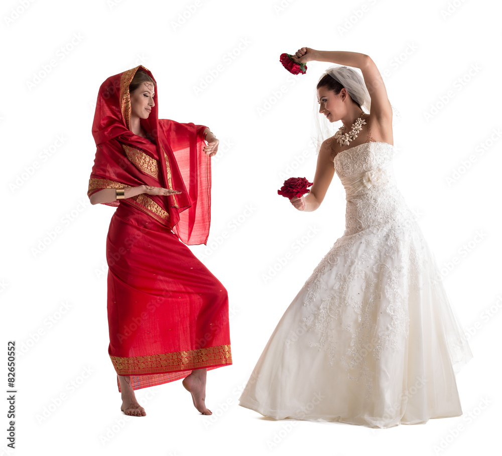 Concept. Traditional fiancee vs modern bride Stock Photo | Adobe Stock