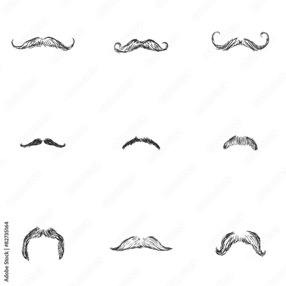 Vector Set of Sketch Mustaches Stock Vector | Adobe Stock