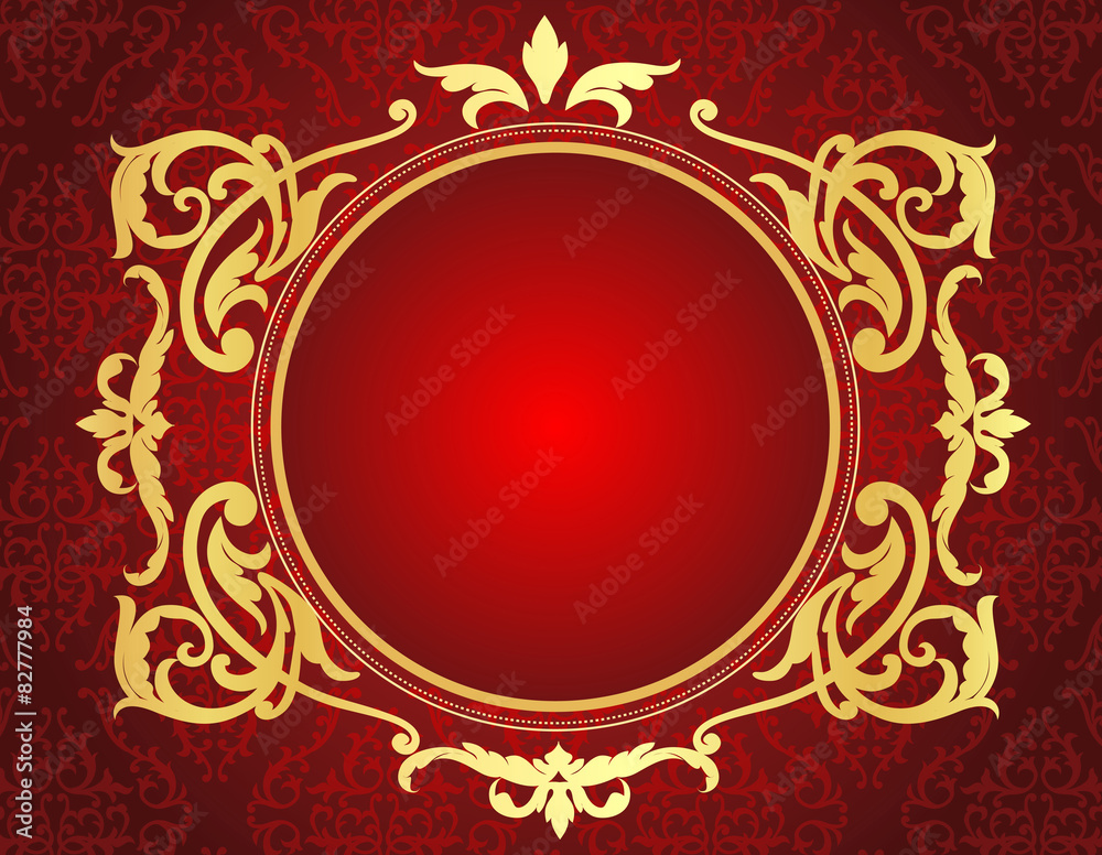 Gold frame on red damask pattern background Stock Vector | Adobe Stock