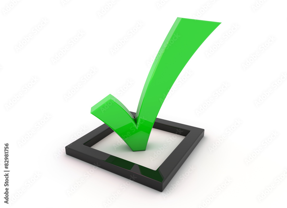 3D render illustration, green tick symbol in a black checkbox Stock ...