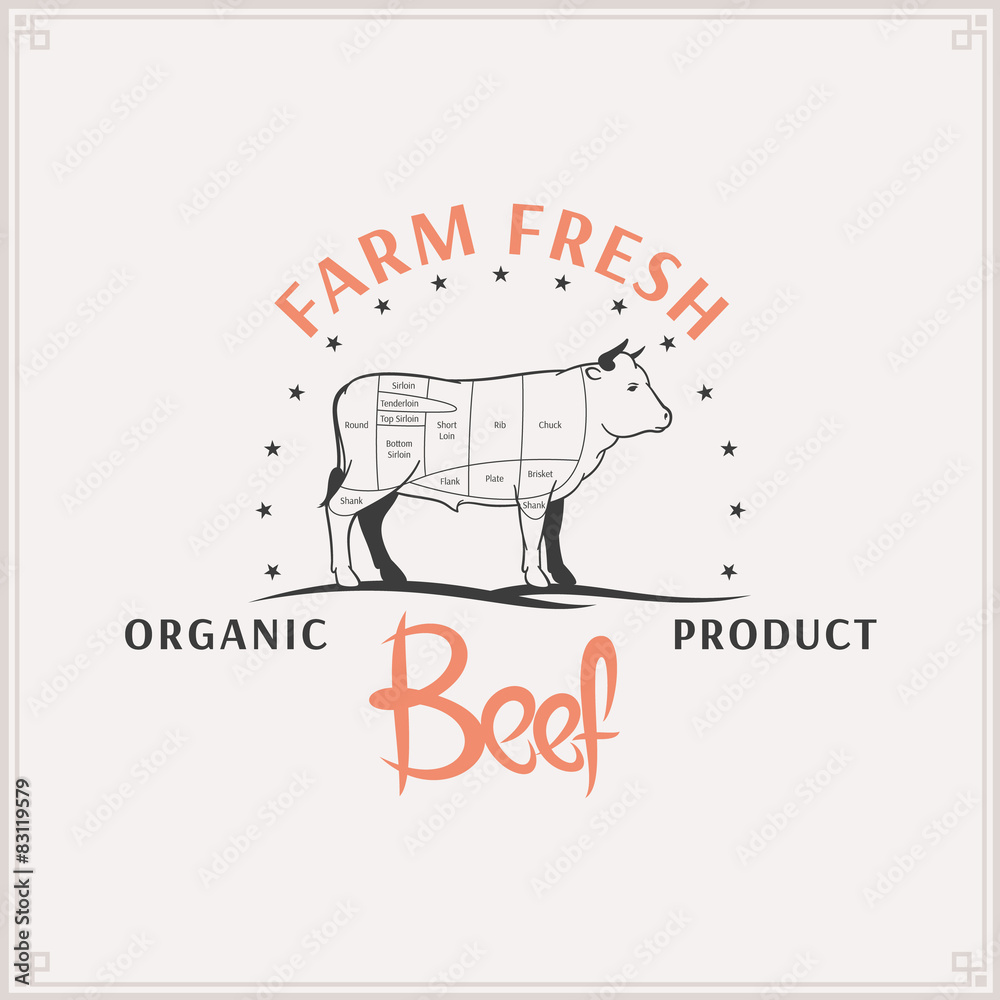 Butcher Shop Logo, Meat Label Template, Beef Cuts Diagram Stock Vector ...