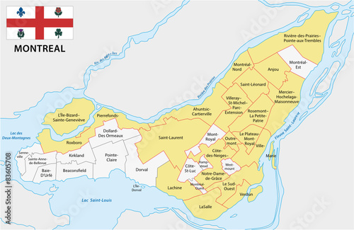 montreal administrative map with flag Stock Vector | Adobe Stock