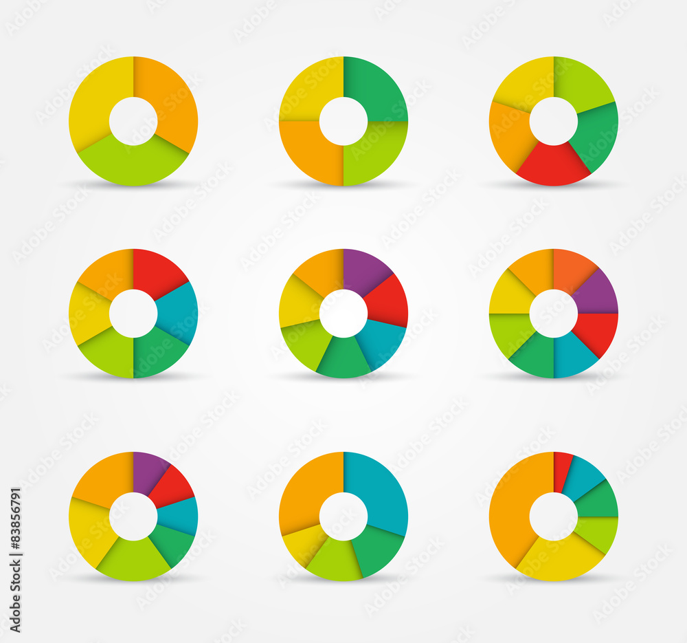 Segmented pie charts set from 3 to 8 divisions. Stock Vector | Adobe Stock