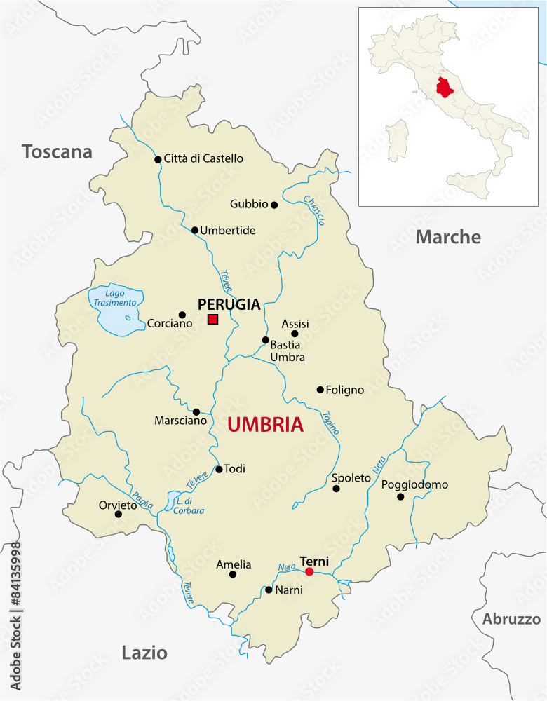 umbria map with outline map italy Stock Vector | Adobe Stock