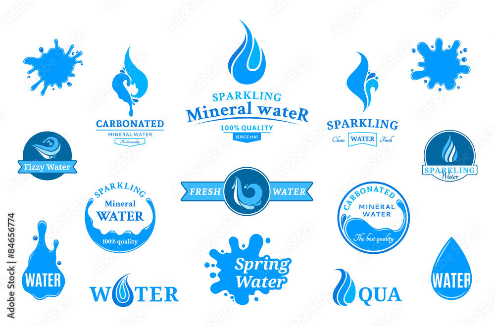 Water Logos, Label, Icons and Design Elements Stock Vector | Adobe Stock