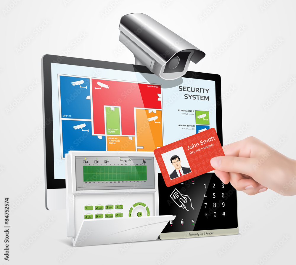 Access control system - Alarm zones with proximity readers Stock Vector ...