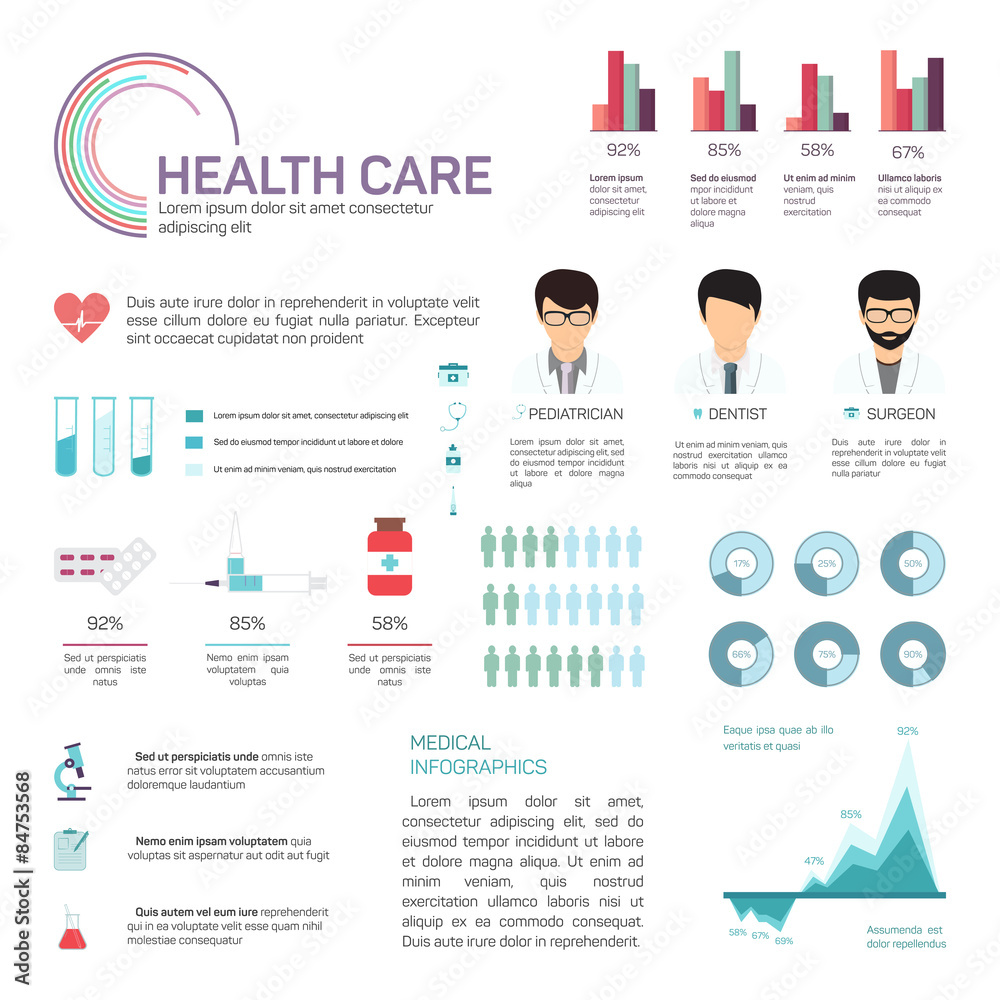 Medical Infographics, health and healthcare data elements Stock Vector ...