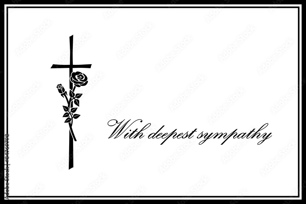Sympathy Card, Cross, Rose, Illustration, Landscape Format, Vector ...