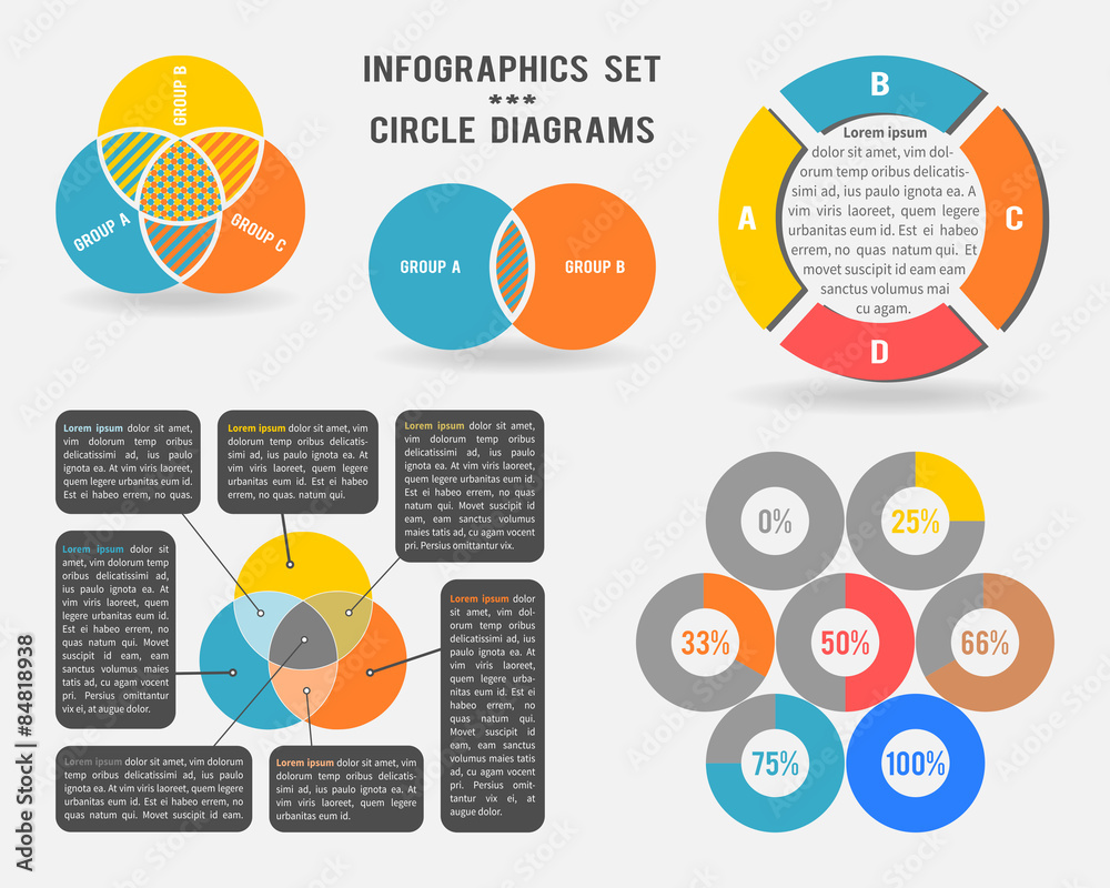 Vector infographics set of circle diagrams, venn diagrams, diagrams ...