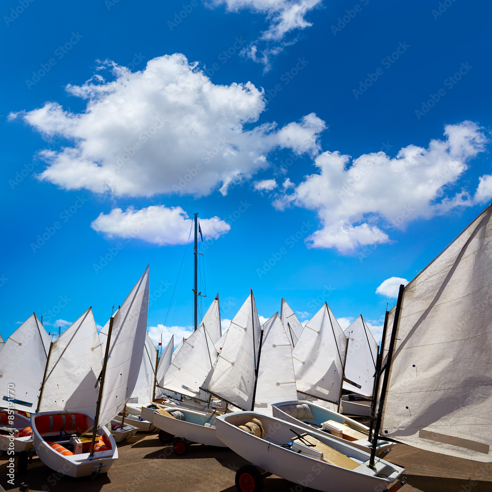 Sailboats school with sail textures in blue sky Stock Photo | Adobe Stock