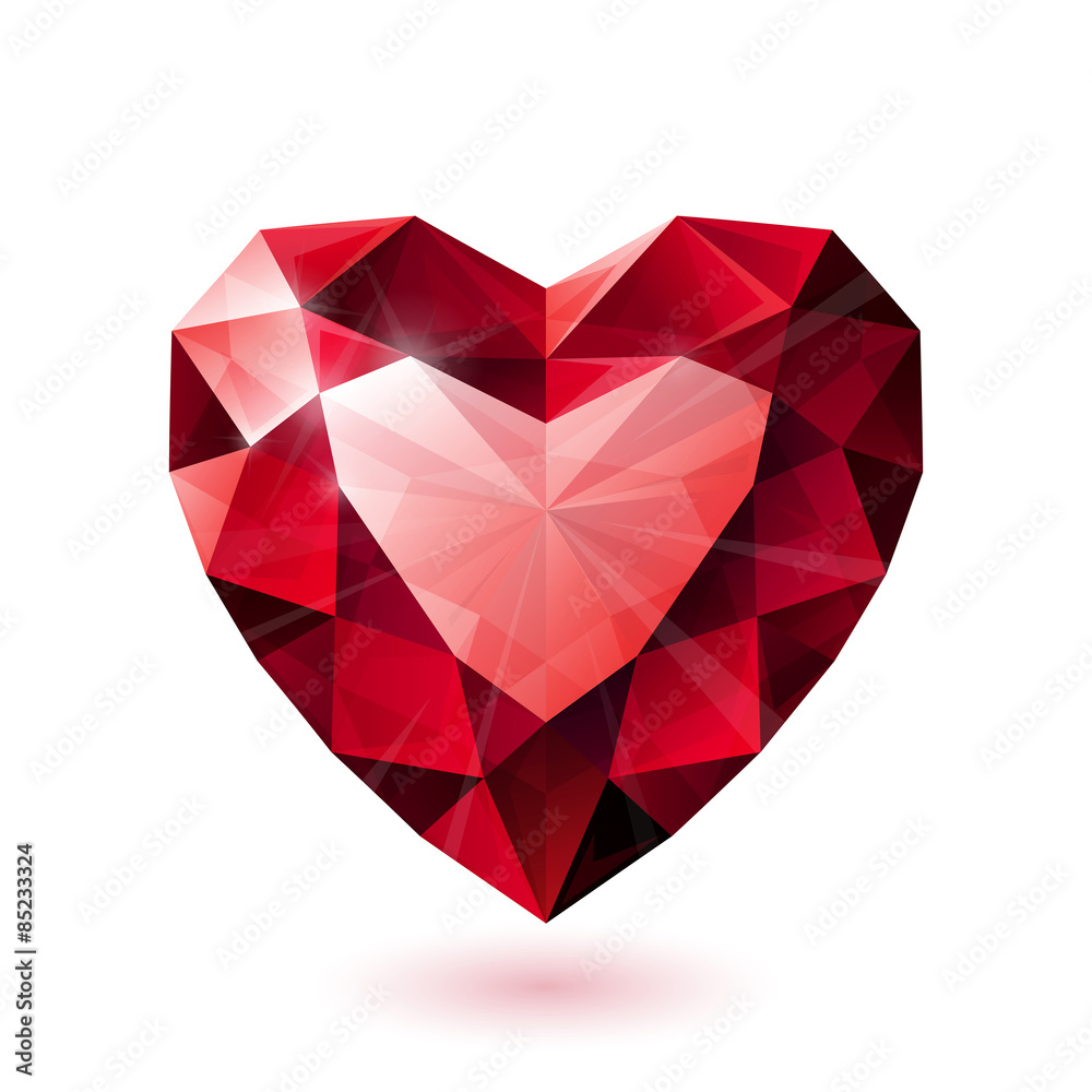 Shiny isolated red ruby heart shape on white background Stock Vector ...