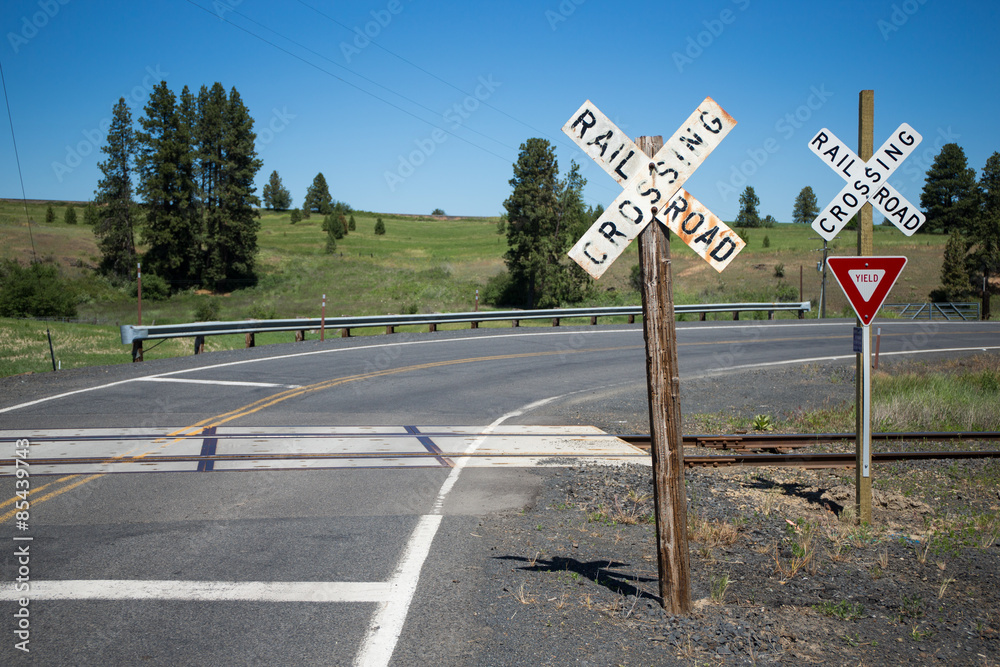 Railroad crossing sign Stock Photo | Adobe Stock