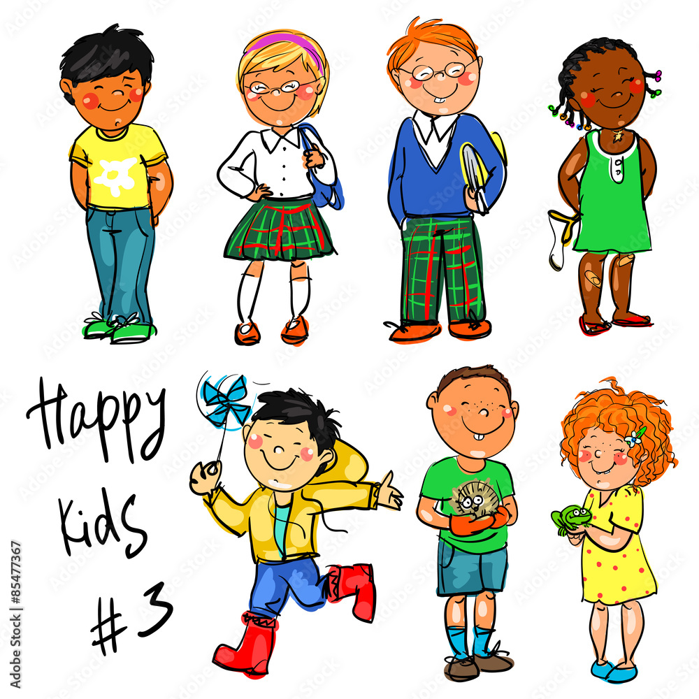 Happy Kids - part 3. Hand drawn clip-art. Stock Vector | Adobe Stock