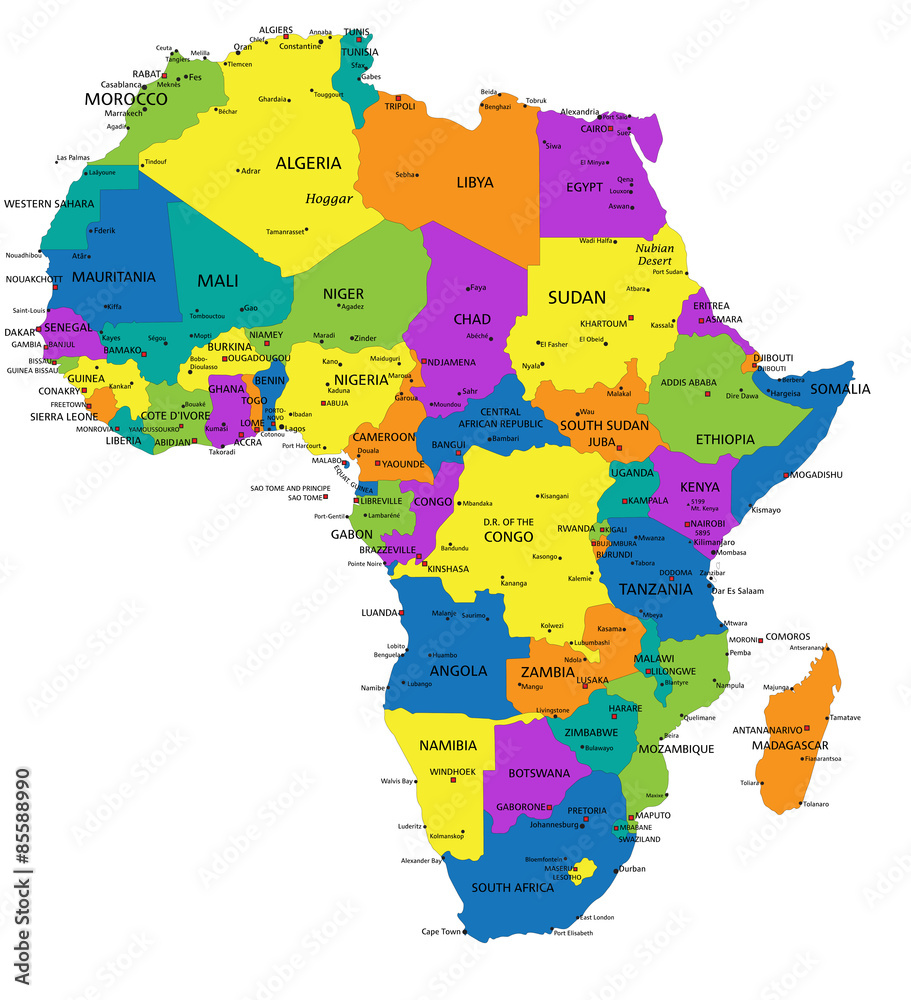 Colorful Africa political map with clearly labeled, separated layers ...