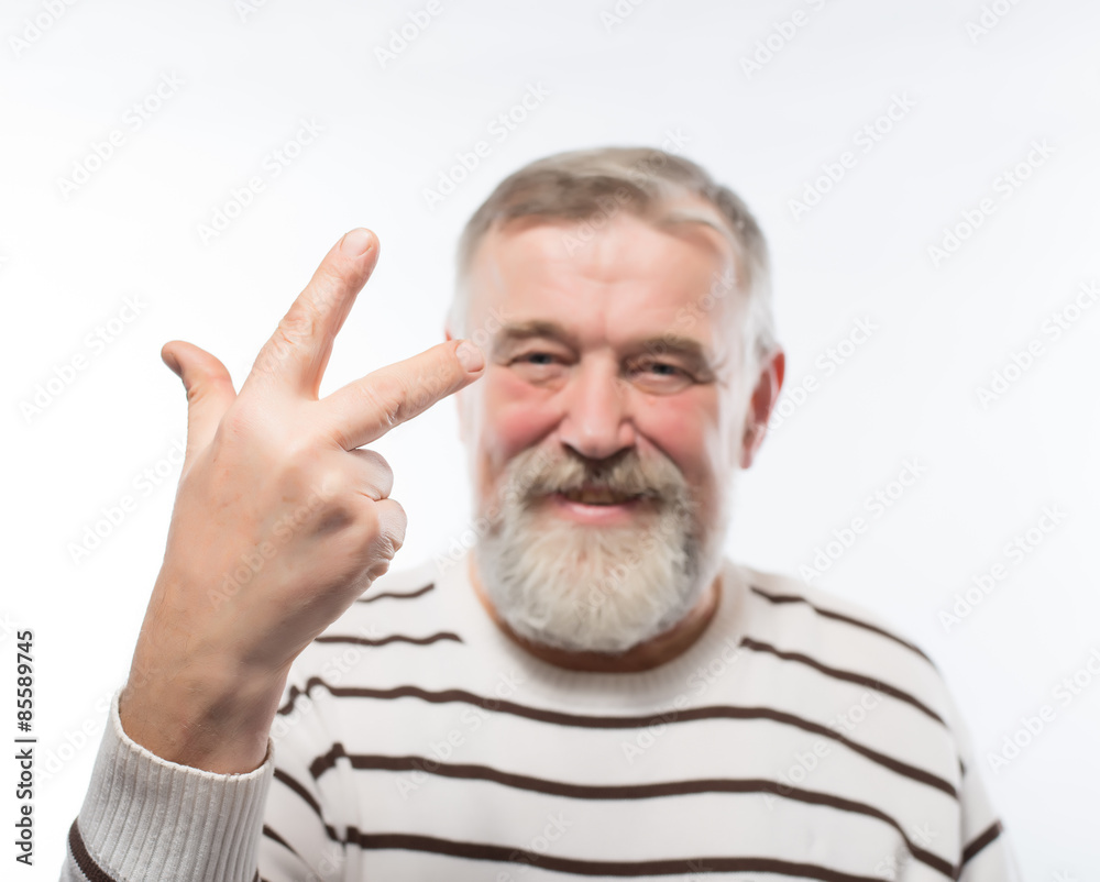 elderly man three fingers Stock Photo | Adobe Stock