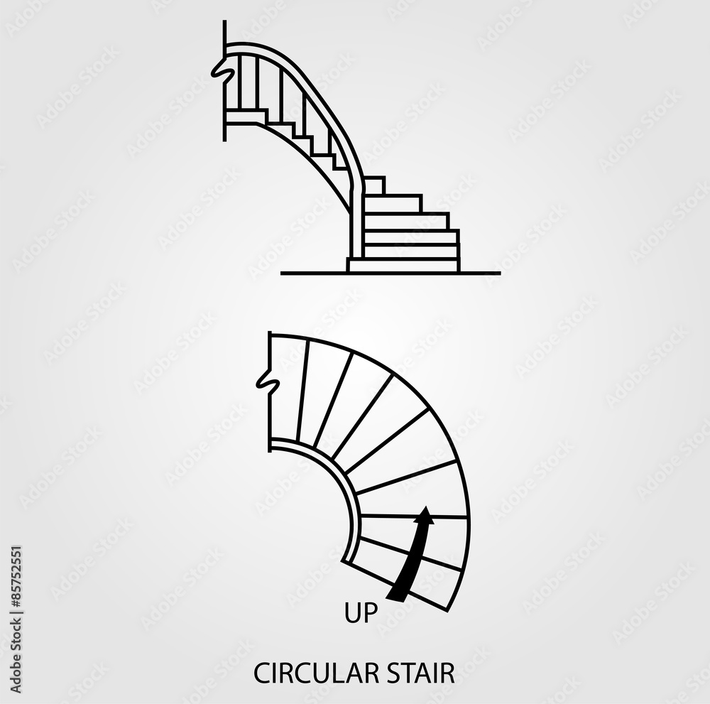 Top view and side view of a circular staircase Stock Vector | Adobe Stock