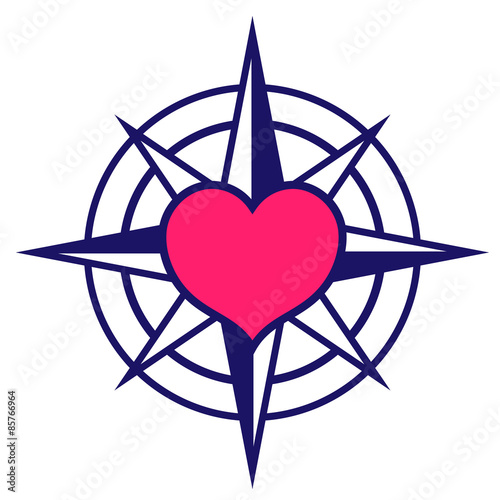 Starred compass with heart icon Stock Vector | Adobe Stock
