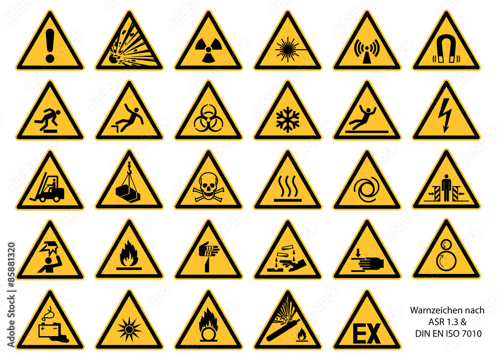 Warnzeichen nach DIN EN ISO 7010 und ASR 1.3 Stock Vector | Adobe Stock