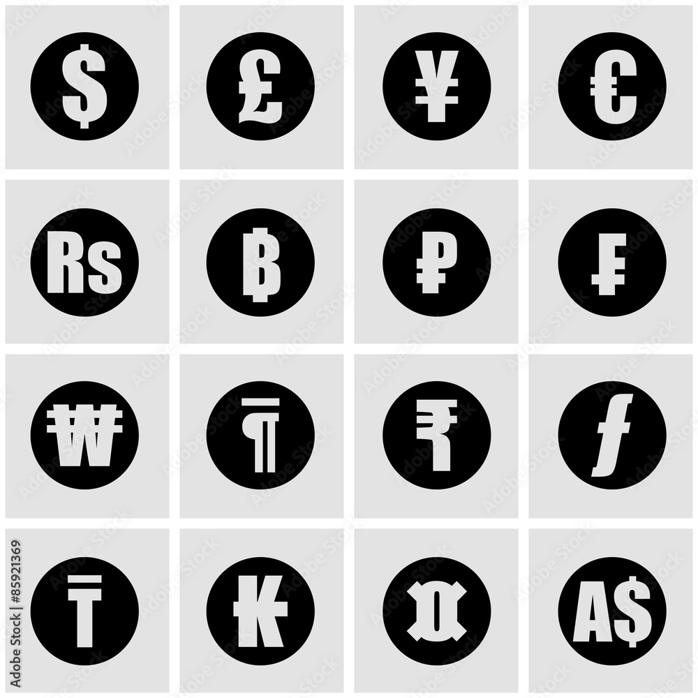 Vector black currency symbols icon set Stock Vector | Adobe Stock