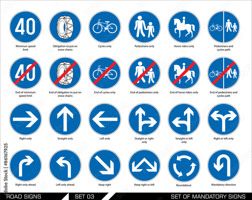 Set of road signs. Signboards. Collection of mandatory traffic signs ...
