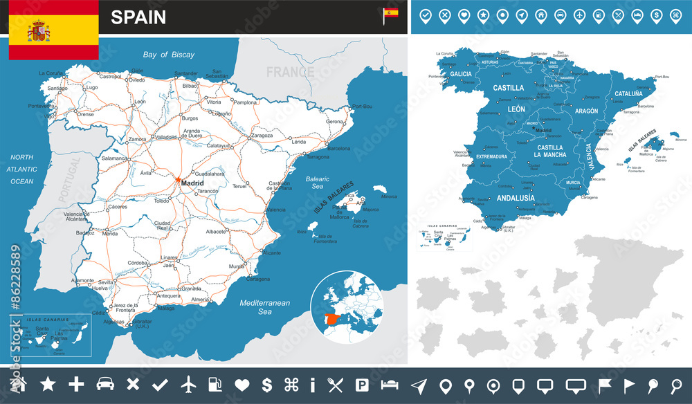 Spain - infographic map and flag - highly detailed vector illustration ...