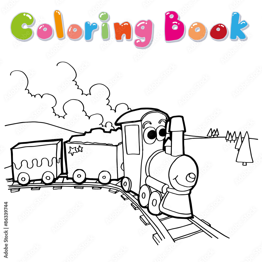 train coloring page cartoon vector Stock Vector | Adobe Stock