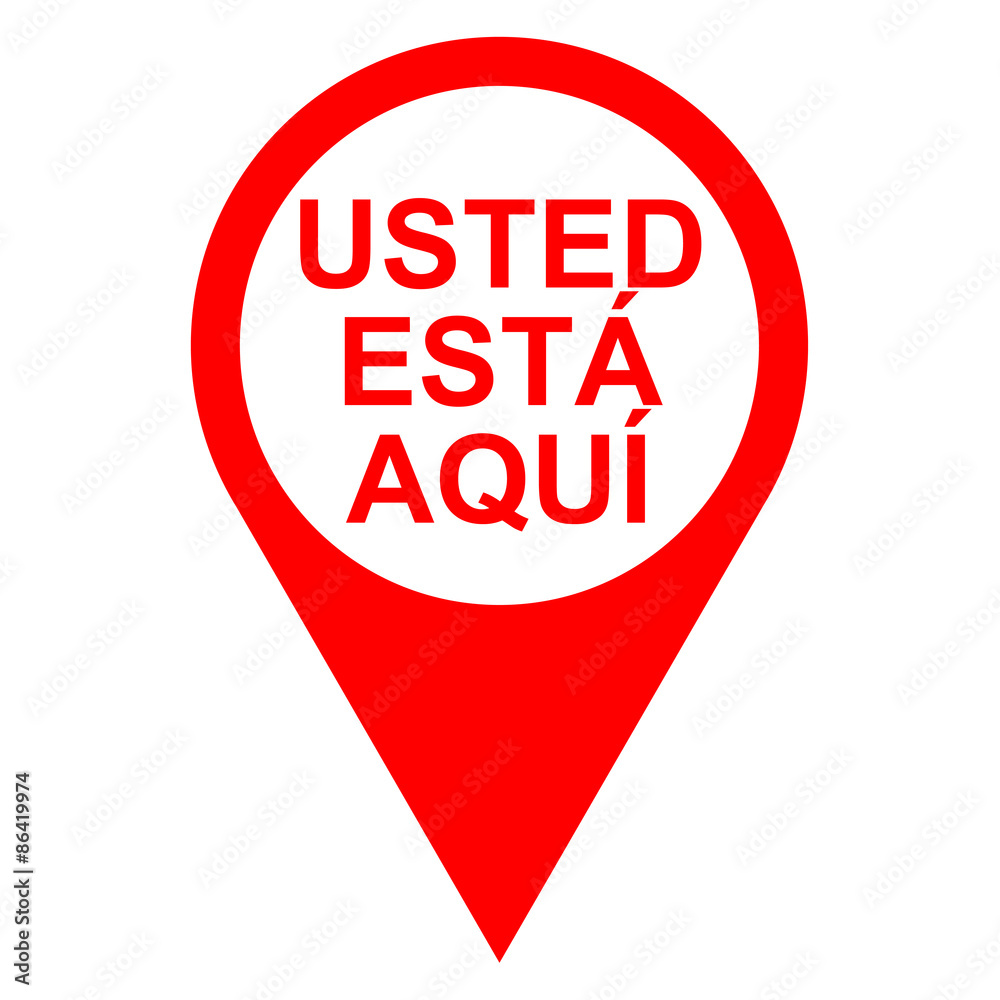 Illustration Stock Icono texto USTED ESTA AQUI localizacion rojo ...