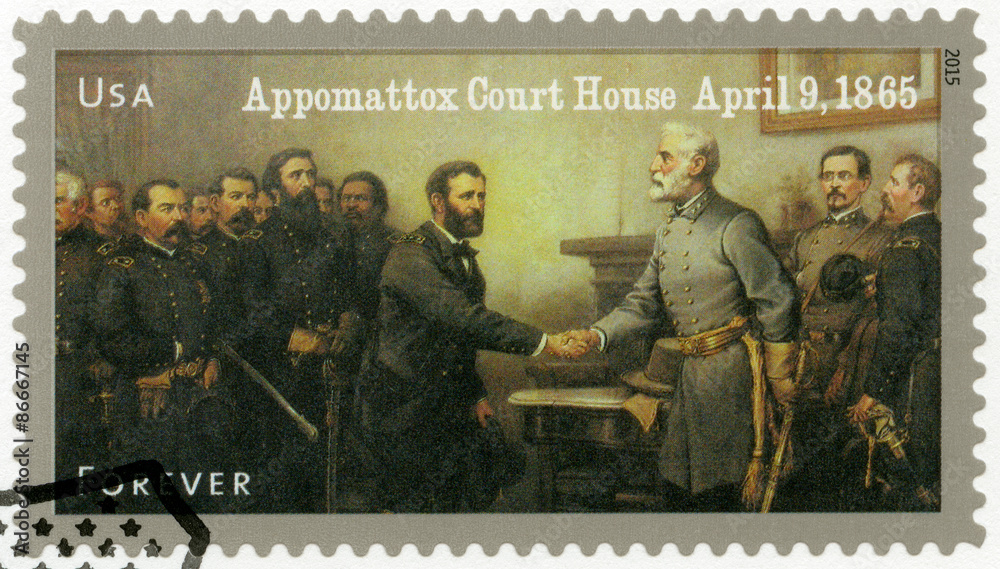 USA - 2015: shows Robert E. Lee's surrender to Ulysses S. Grant at ...