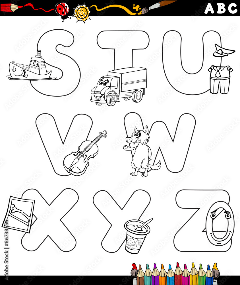 cartoon alphabet coloring page Stock Vector | Adobe Stock