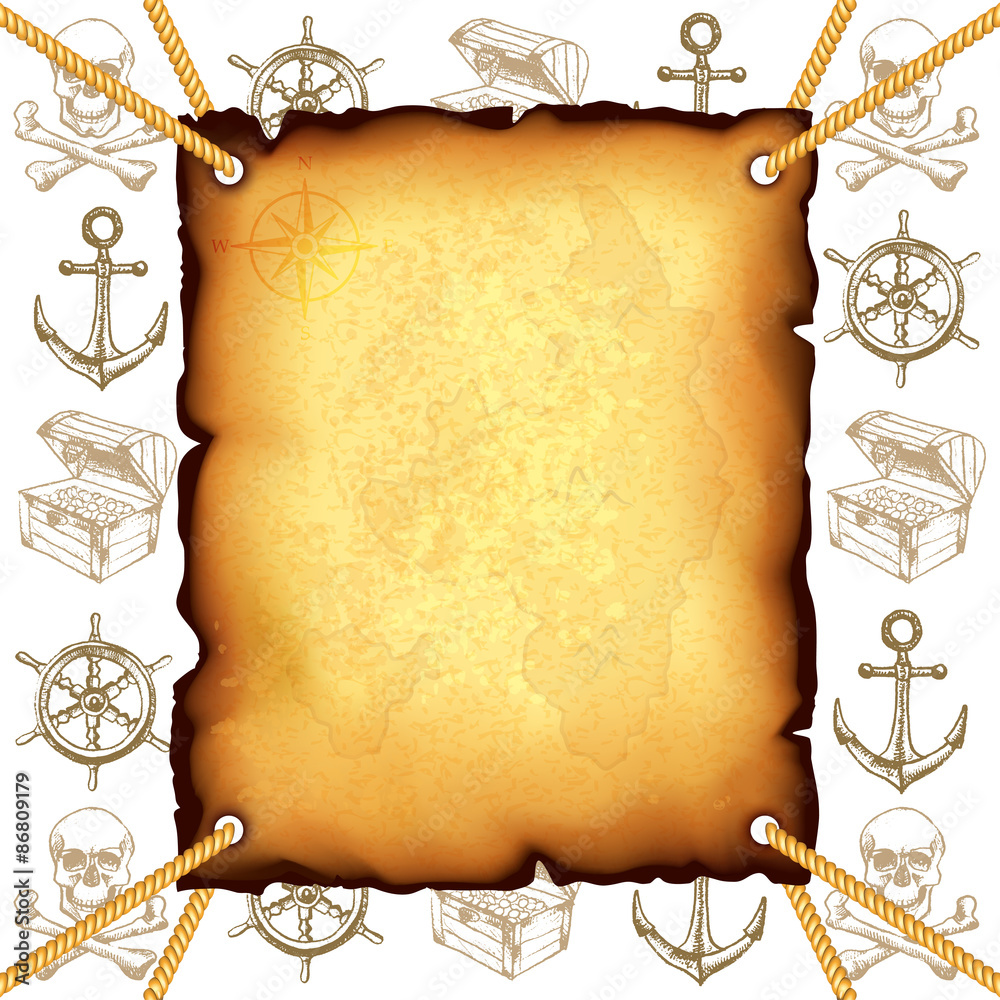 Treasure map and pirates symbols vector background Stock Vector | Adobe ...