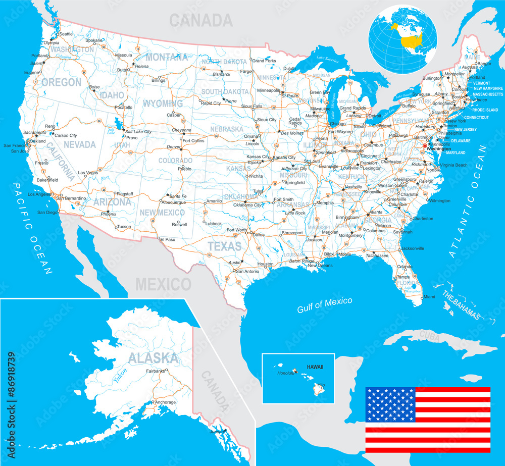 USA map and flag - highly detailed vector illustration with next layers ...