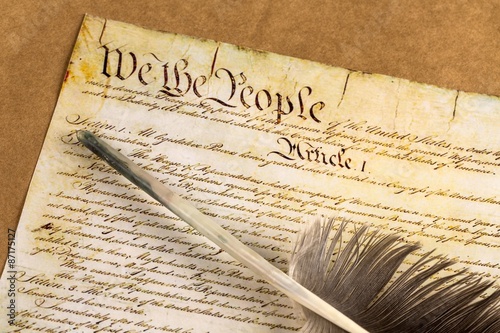 US Constitution, Declaration Of Independence, Quill Pen. Stock Photo ...