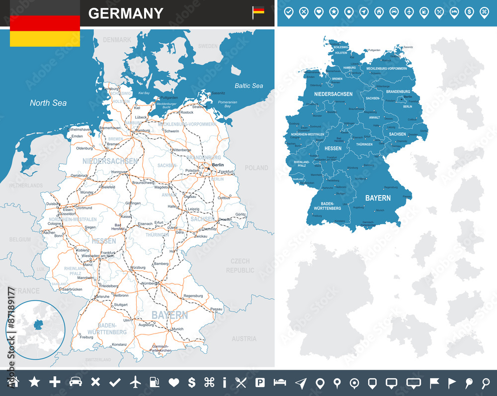 Germany infographic map and flag - highly detailed vector illustration ...