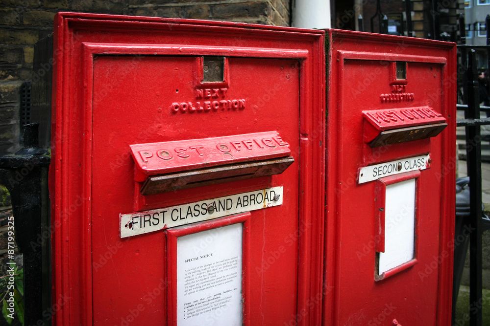 Old English post box. A pair of old-fashioned English post boxes with ...