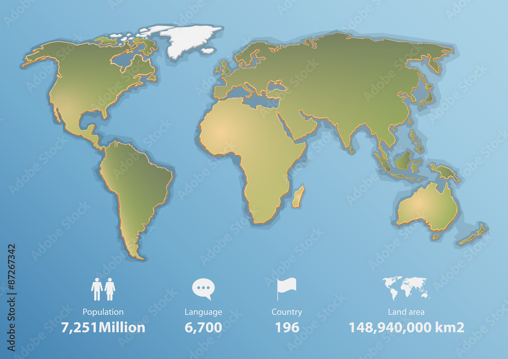 Detailed world map with basic information, Blank map. Vector ...